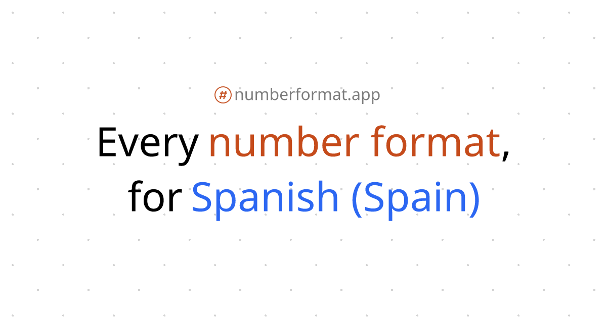 Every number format for Spanish (Spain) (es-ES)